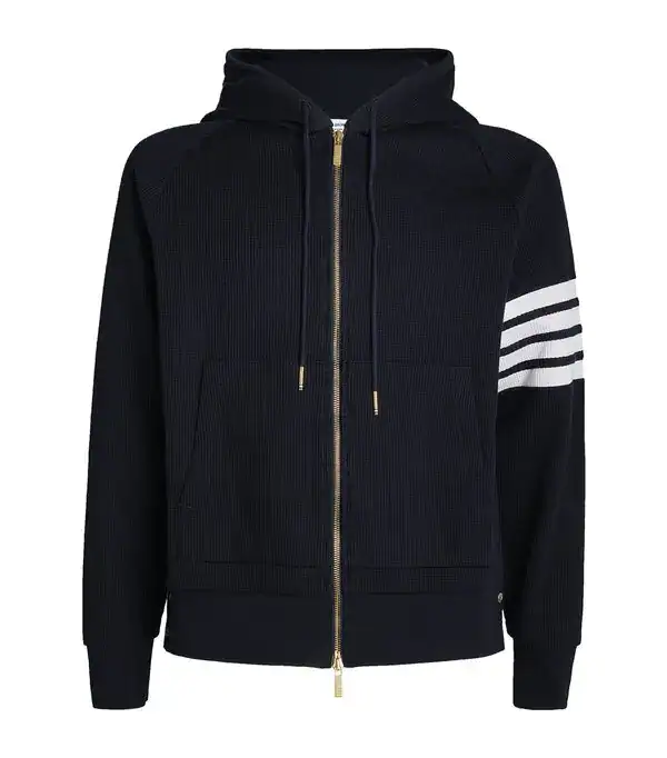 Thom Browne 4-Bar Waffle-Knit Hoodie - Navy | Editorialist