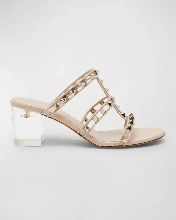 Valentino Garavani Rockstud Clear-Heel Slide Sandals In