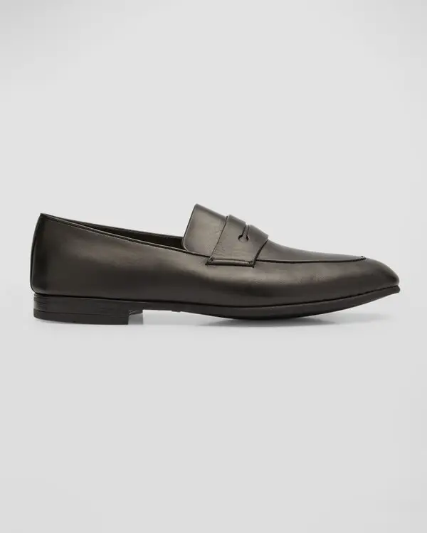 Zegna Lasola Leather Penny Loafers - Black