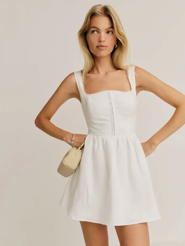 REFORMATION Sheri Linen Mini Dress - White