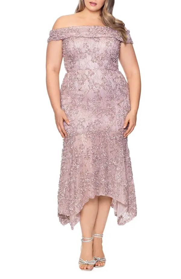 Xscape Floral Soutache Off The Shoulder Gown Taupe Editorialist