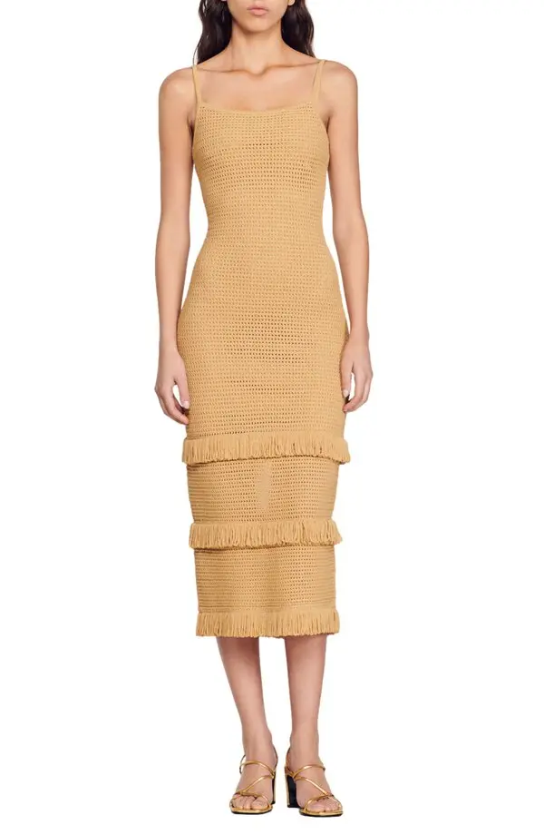 sandro knitted pointelle dress Anvers Knit - Camel Boardsport