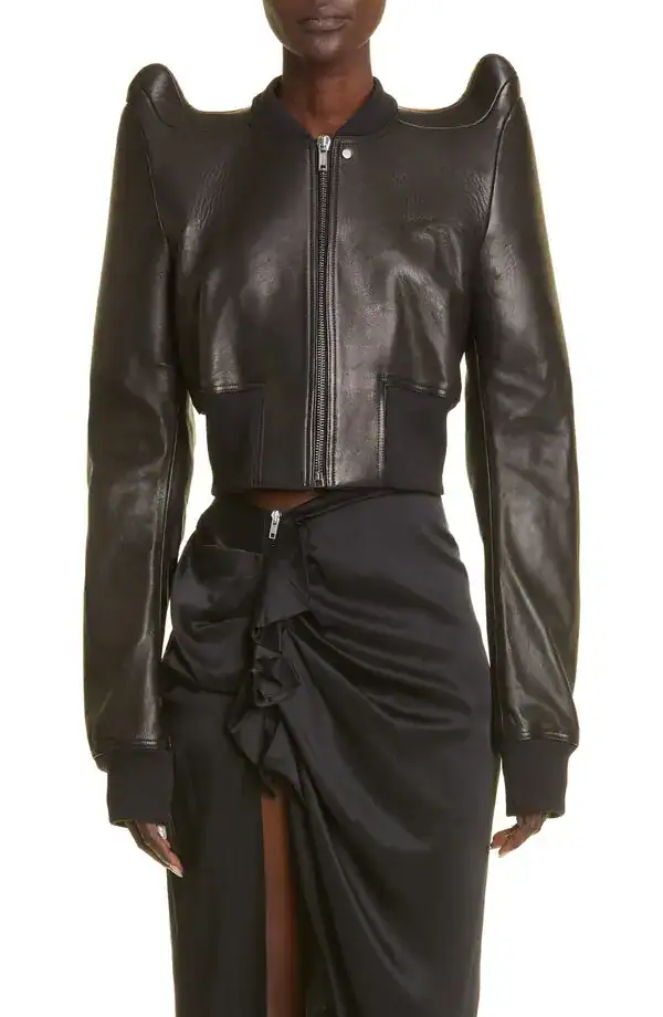 Rick Owens High Shoulder Crop Leather Bomber Jacket In Black - 50