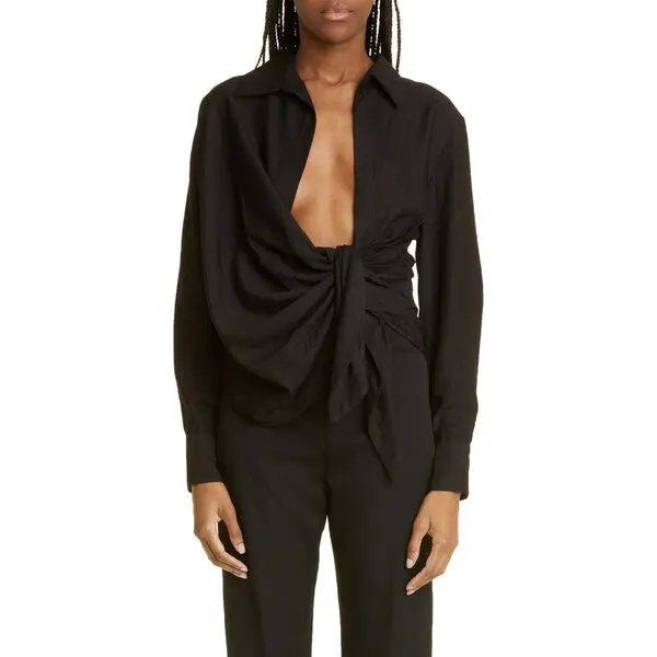 Jacquemus Bahia Open Drape Shirt - Black