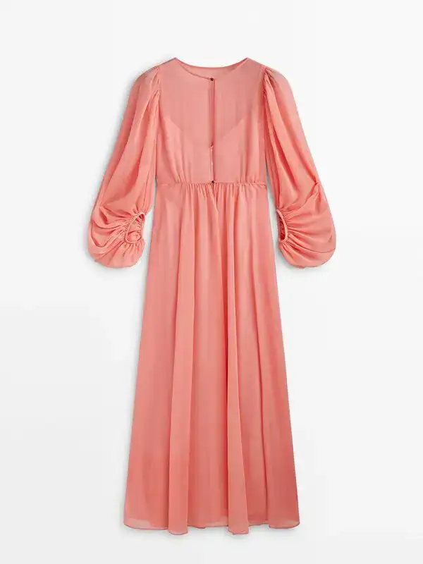 Massimo Dutti Long Romantic Dress Studio In Pink 30% Off