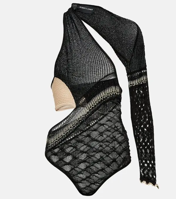 ROBERTA EINER Dina Asymmetric Knit Bodysuit - Black