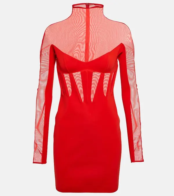 MUGLER Tulle-trimmed Minidress - Red