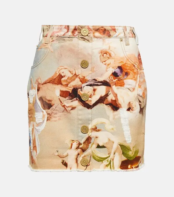 Balmain Printed Denim Mini Skirt - Multicoloured