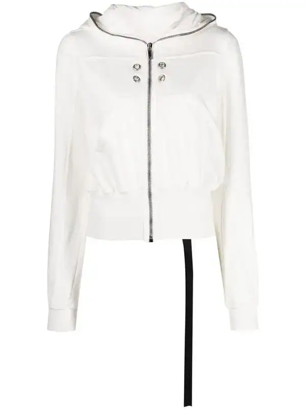 トップス tajent EYELET DESIGN ZIP UP HOODIE-IVORY Rick Owens Eyelet-Detail Zip-Up Hoodie In White - 50% Off