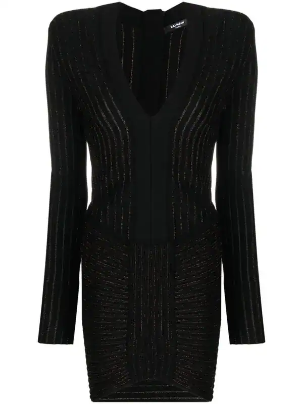 Balmain Ribbed Knit Dress - Black