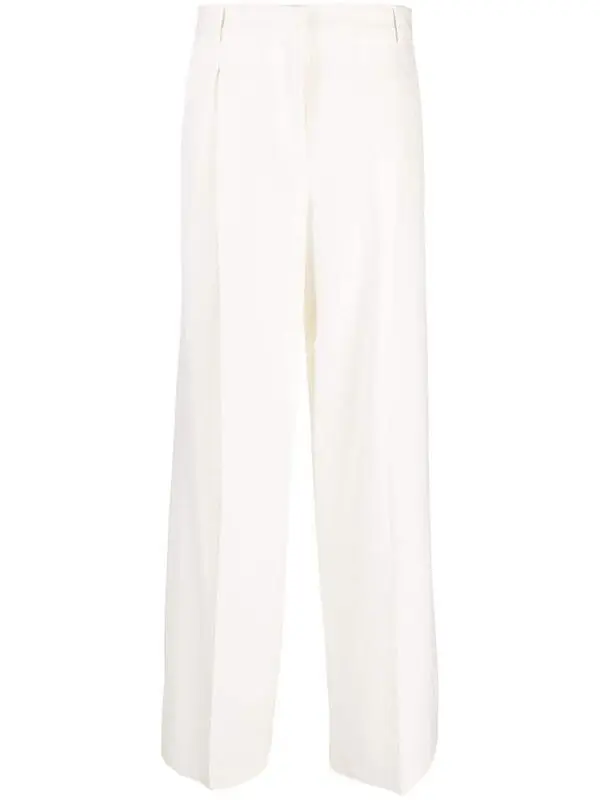 パンツ Pinko High-Waisted Wide-Leg Trousers With Front Pleats Pinko Pleated Wide-Leg Trousers In White - 69% Off