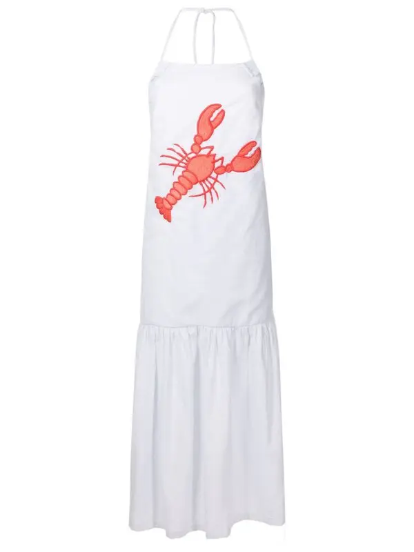 Brigitte Embroidered-Lobster Swim Dress - White | Editorialist