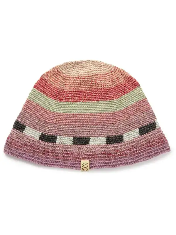 visvim MEDA CROCHET KNIT HAT M/L Visvim Striped Crochet-Knit Wool