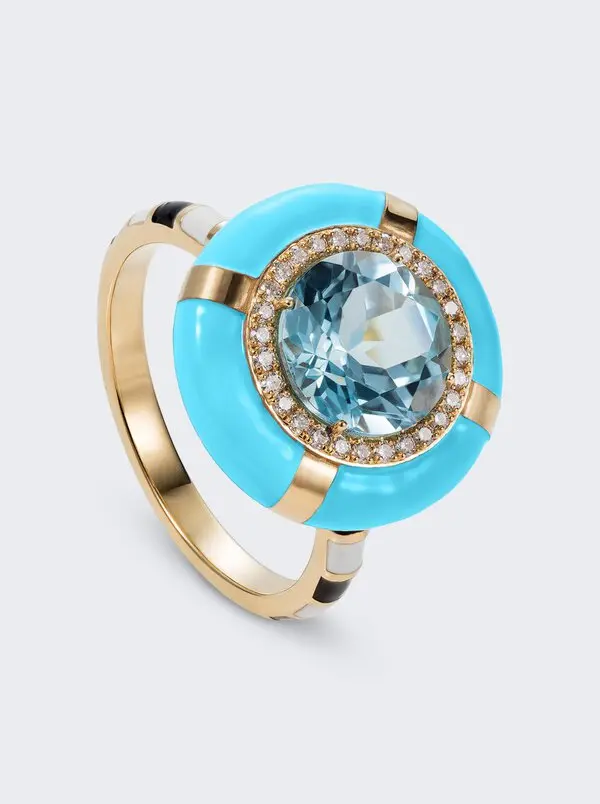 NEVERNOT Show N Tell Ready To Celebrate Ring - 18k Gold And Blue Topaz