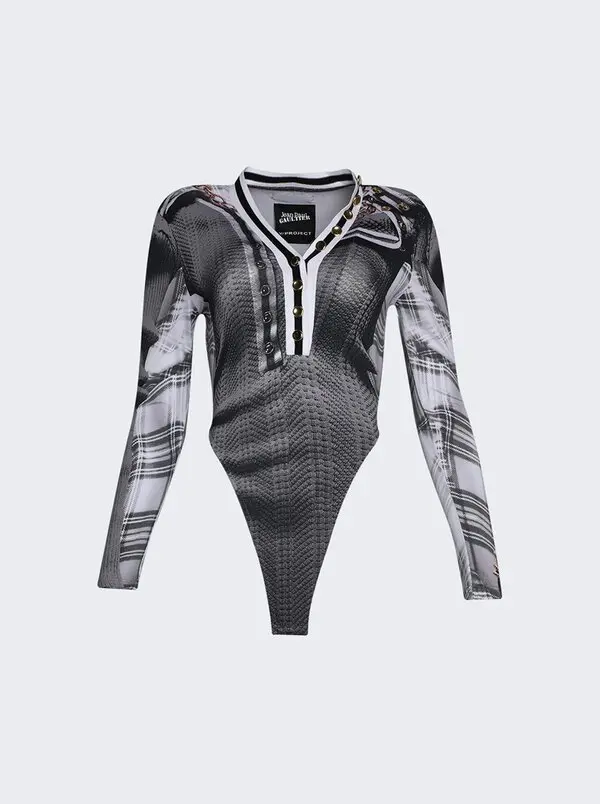 Y/project X Jean Paul Gaultier Trompe-l'oeil Cardigan Bodysuit - Grey