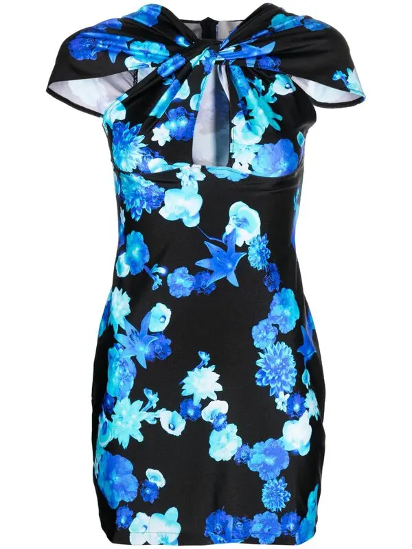 Coperni Floral-print Cut-out Minidress - Black