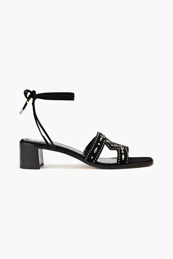 Maje Lasercut Studded Suede Sandals In Black 70% Off Editorialist