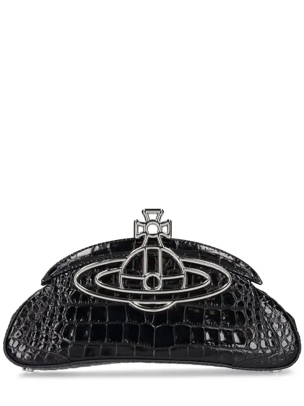 Vivienne Westwood Amber Croc Embossed Leather Clutch - Black | Editorialist