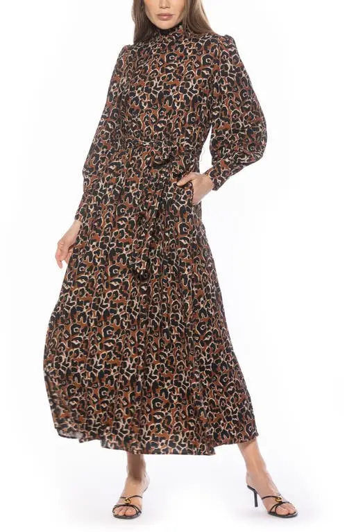 ALEXIA ADMOR Saliah Mockneck Blouson Sleeve Maxi Dress - Leopard Multi