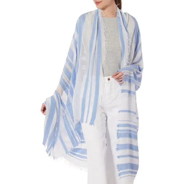 Vince Stripe Wool Blend Scarf - Sky White