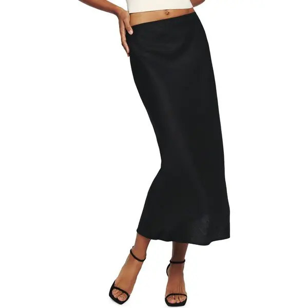 REFORMATION Layla Linen Skirt - Black