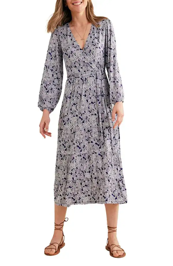 Boden Paisley Print Tiered Long Sleeve Wrap Dress In Prussian Blue Paisley  Bud - 59% Off | Editorialist
