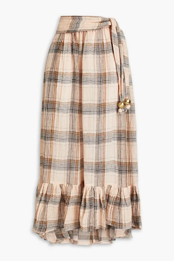 Lisa Marie Fernandez Gathered Checked Midi Skirt