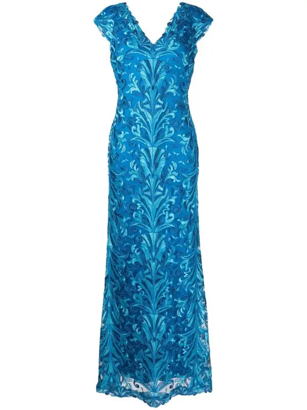 tadashi shoji embroidered lace v neck dress Windsor Sleeveless V-Neck Lace Gown – Tadashi Shoji Official Online Boutique main image 1