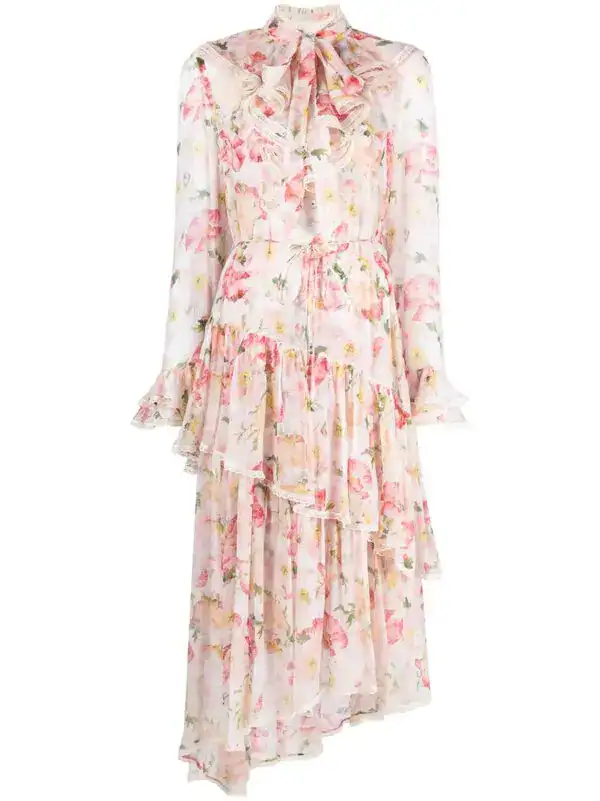 white christmas dresses Fiori Short Bright Pink Tulle Tiered Midi Dress S main image 1