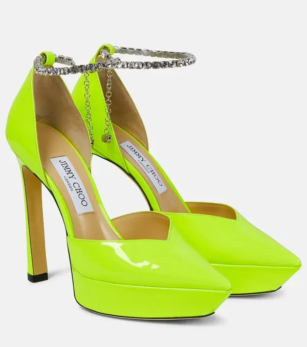 JIMMY CHOO Saeda 125 Embellished Platform Pumps - Yellow