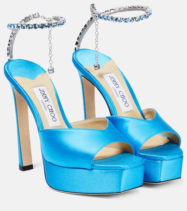 JIMMY CHOO Saeda 125 Embellished Platform Sandals - Blue