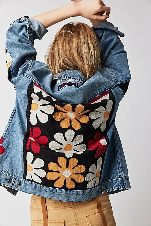 Floral Painted Denim Jacket We The Free Annie'S Flower Bomber