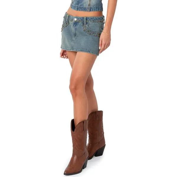 EDIKTED Studded Denim Miniskirt