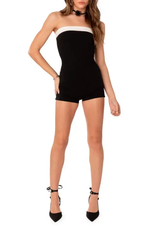 EDIKTED Priyah Contrast Foldover Neck Strapless Romper