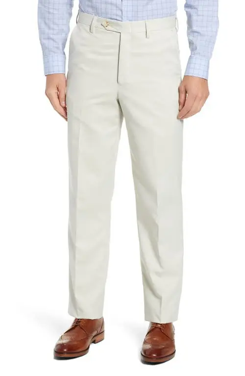 Berle Classic Fit Microfiber Trousers - Stone