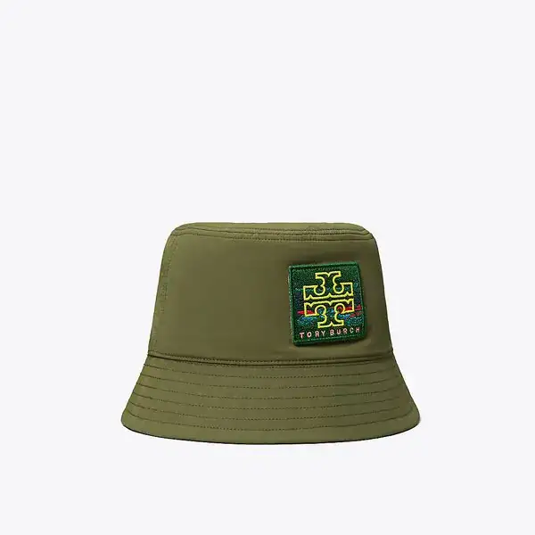 Tory Burch Reversible Nylon Bucket Hat In Light Olive 43% Off