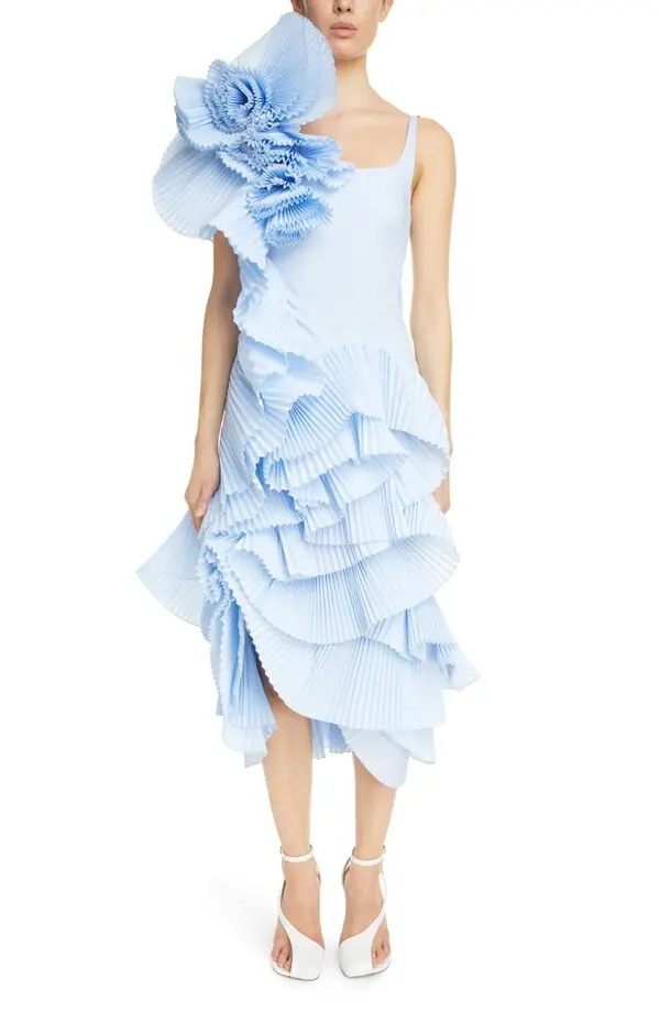 Dries Van Noten Debanas Pleated Fan Ruffle Dress In Sky 505 - 70% Off |  Editorialist