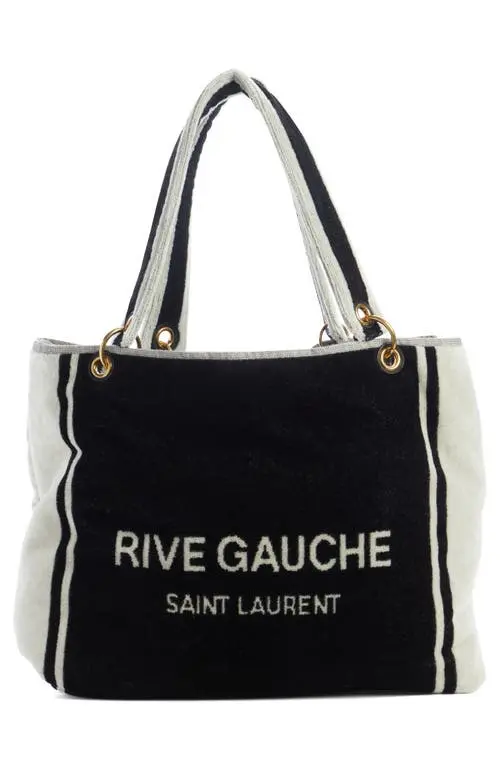 Saint Laurent Rive Gauche Noe Terrycloth Towel Tote - Nero/bianco/nero