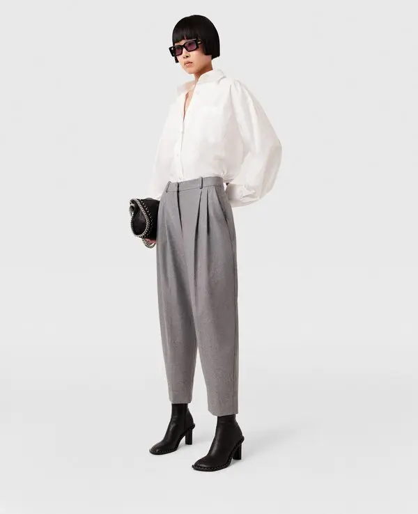 Stella McCartney Pleated High-rise Wool Pants - Light Gray Melange