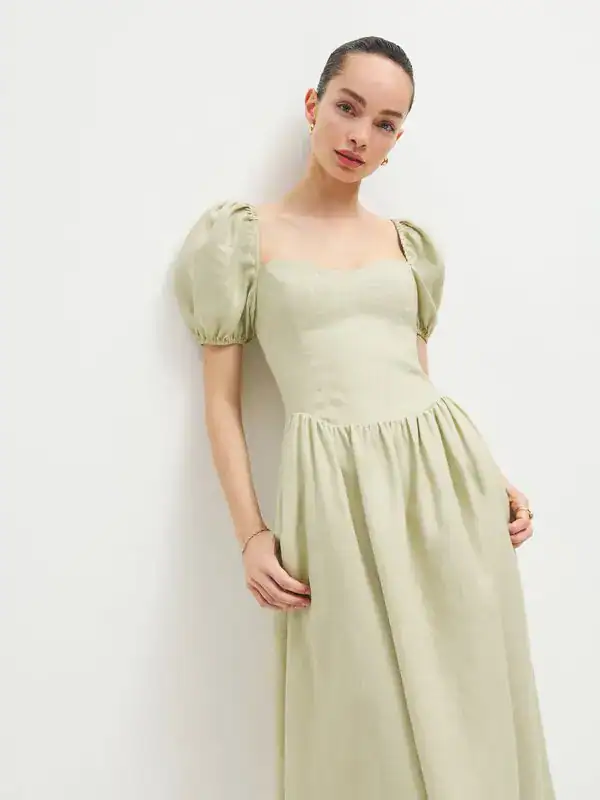 Reformation Davila Linen Dress In Dried Herbs - 50% Off | Editorialist