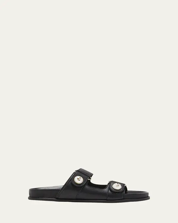 JIMMY CHOO Fayence Pearly-button Slide Sandals - Black