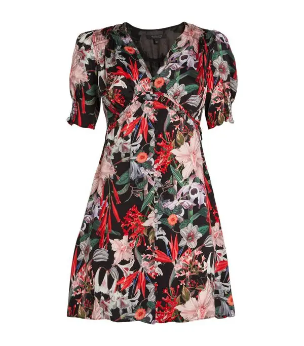 all saints red floral dress Xena Floral Print Mini Dress ARMADA RED