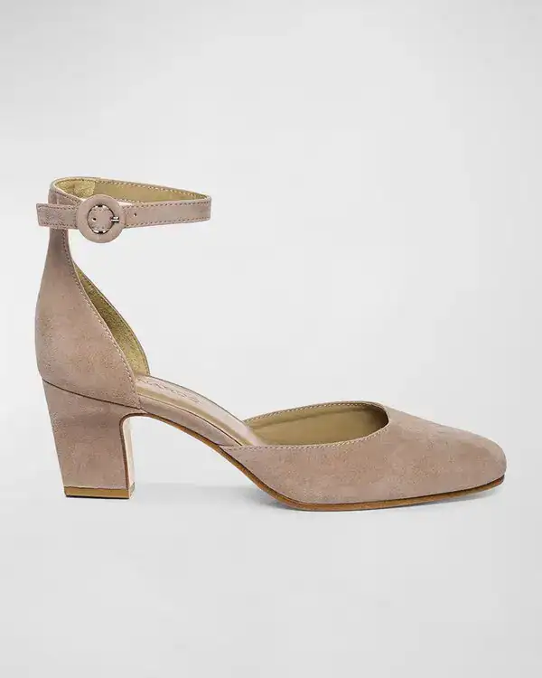 Bernardo Remy Suede Ankle-Strap Pumps In Beige | Editorialist