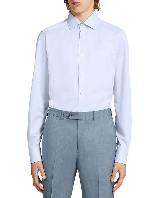 Zegna Micro Striped Trecapi Tailored Fit Long Sleeve Shirt - Bright Blue