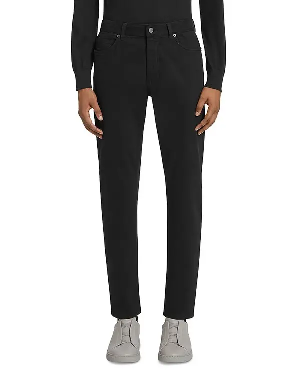 Zegna Garment Dyed Stretch Gabardine City Slim Fit Jeans - Black