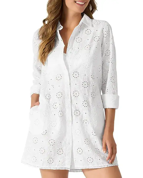 Tommy Bahama Harbor Eyelet Shirt Swim Cover Up In White 70% Off