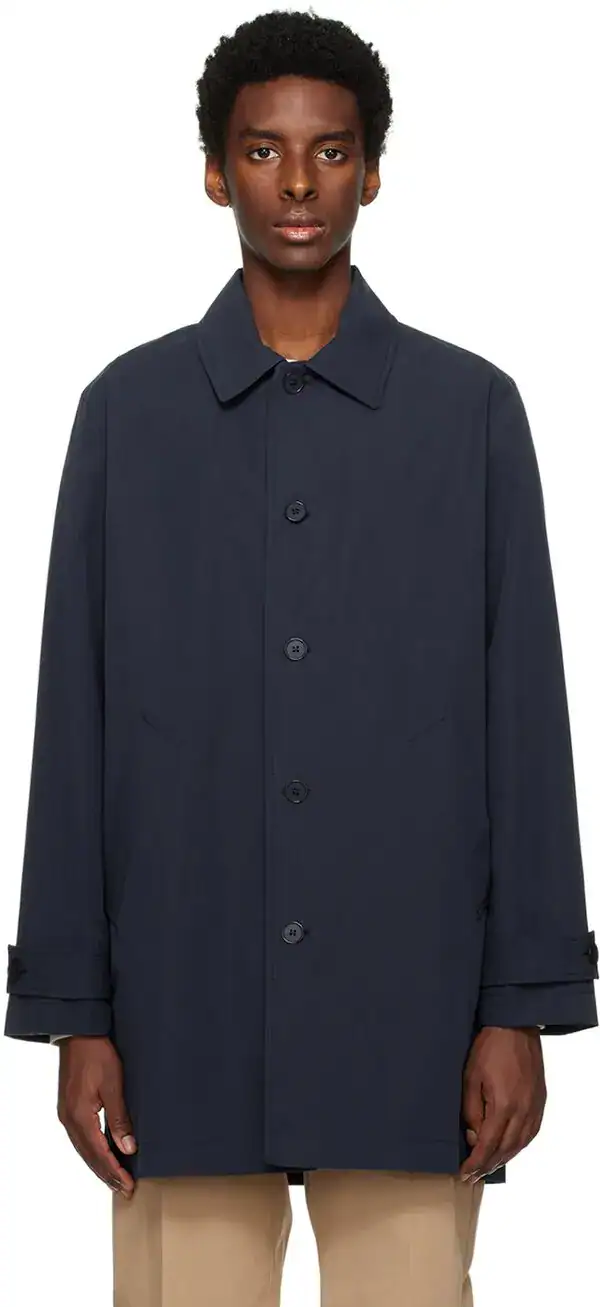 A.P.C. Navy Victor Mac Coat In Iaj Marine - 61% Off | Editorialist