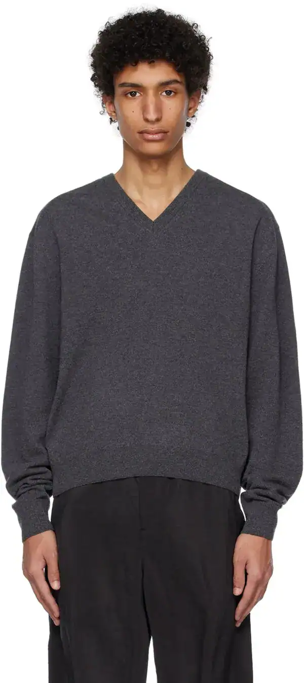 Lemaire Gray V-Neck Sweater In Mu300 Zinc Chine - 31% Off 
