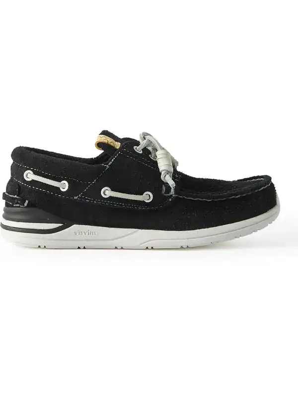 Visvim Hockney-Folk Suede Boat Shoes In Black - 50% Off | Editorialist