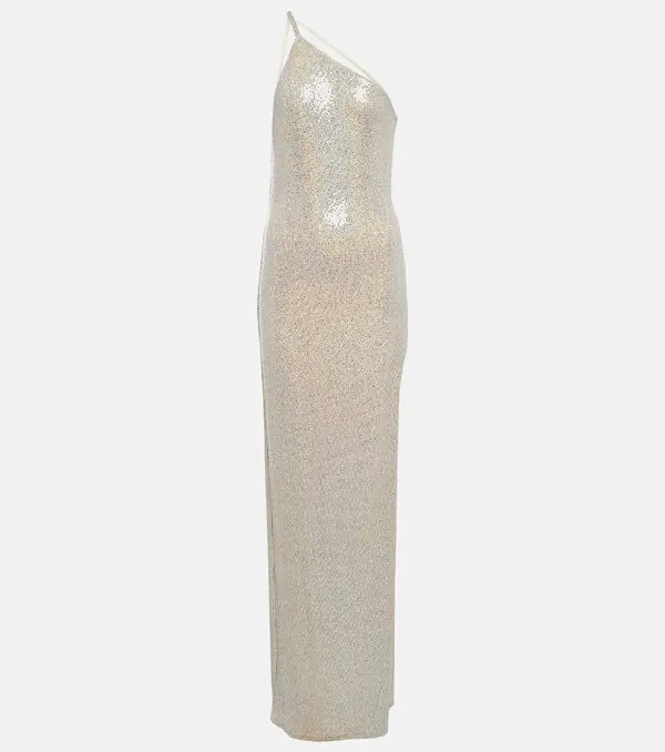 THE SEI Sequined One-shoulder Gown